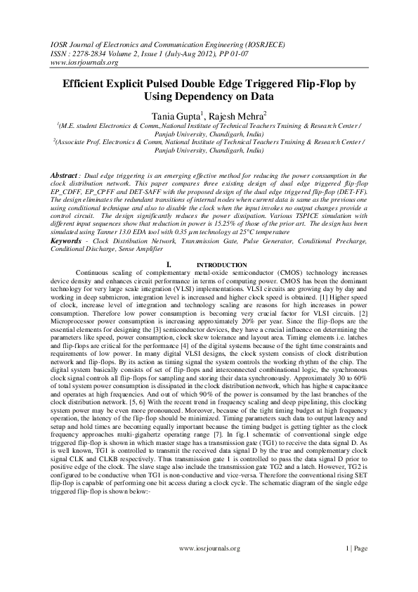 Pdf Efficient Explicit Pulsed Double Edge Triggered Flip Flop By Using Dependency On Data