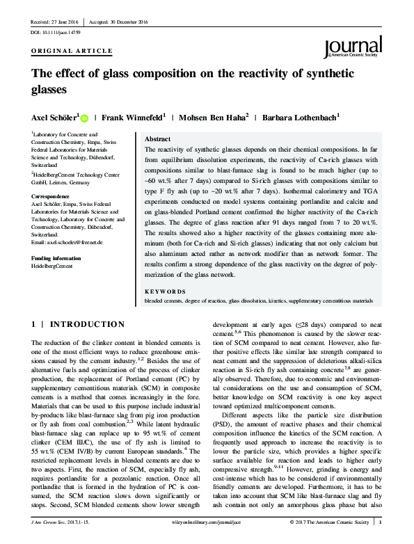 (PDF) The effect of glass composition on the reactivity of synthetic ...