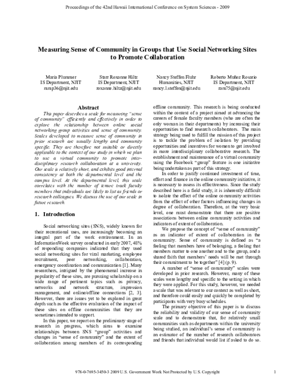(PDF) Measuring Sense of Community in Groups that Use Social Networking ...