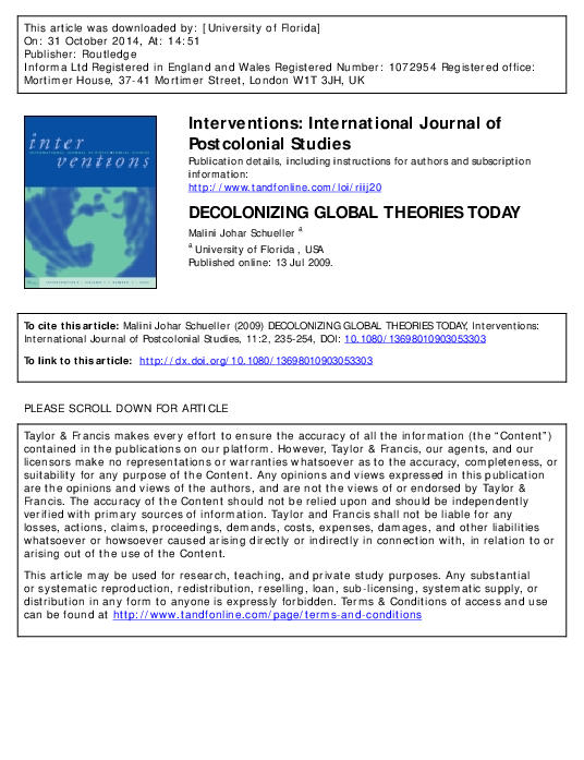 (PDF) Decolonizing Global Theories Today
