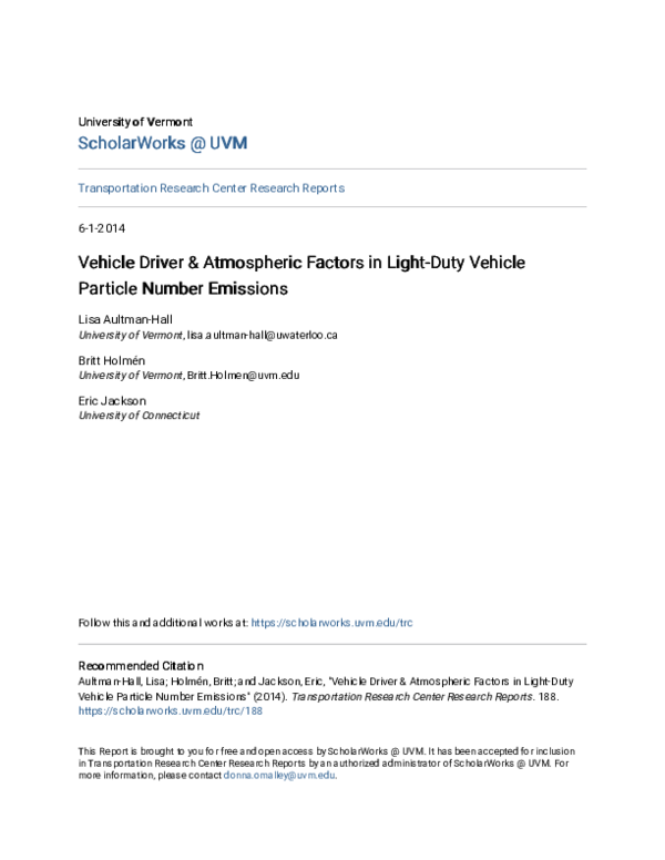 (PDF) Vehicle Driver & Atmospheric Factors in Light-Duty Vehicle ...