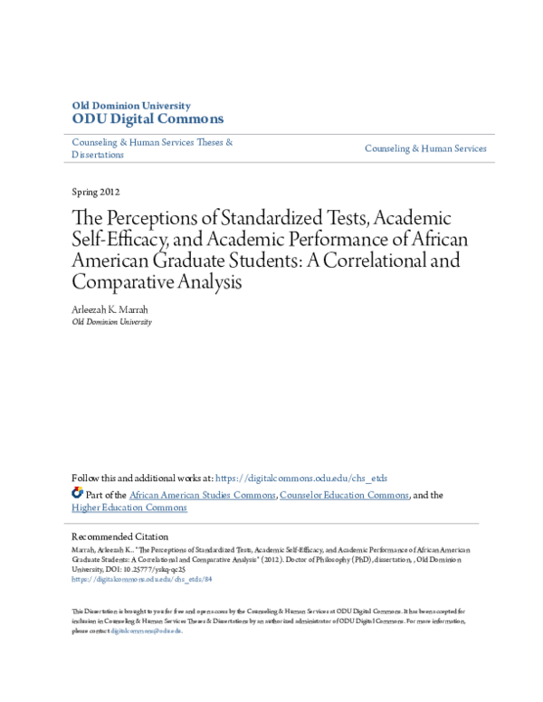 (PDF) The perceptions of standardized tests, academic self-efficacy ...