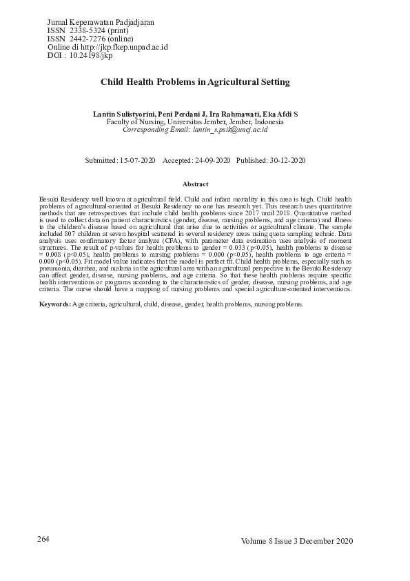 (PDF) Child Health Problems in Agricultural Setting