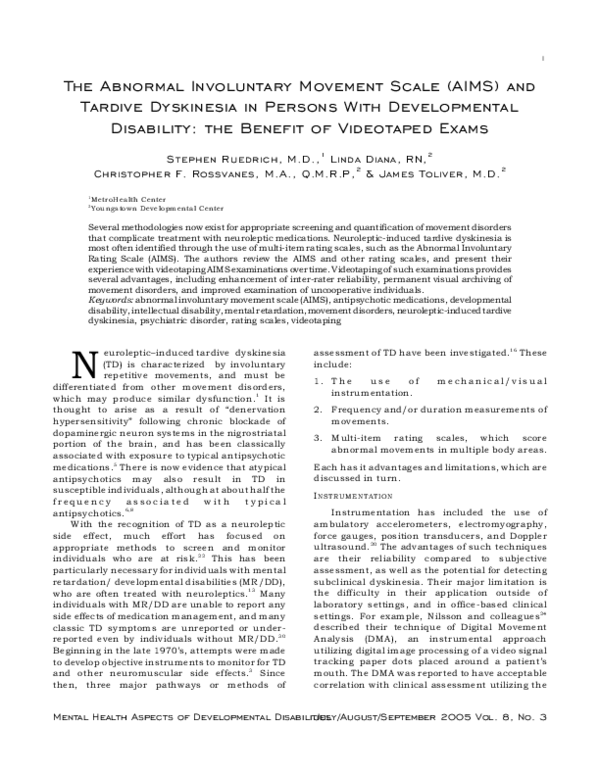 (PDF) The Abnormal Involuntary Movement Scale (AIMS) and Tardive ...