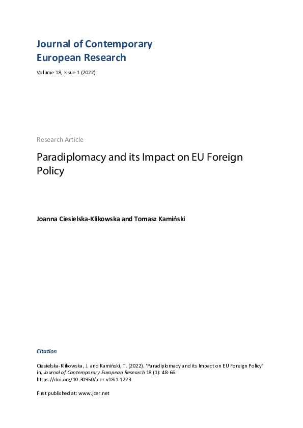 (PDF) Paradiplomacy and its Impact on EU Foreign Policy