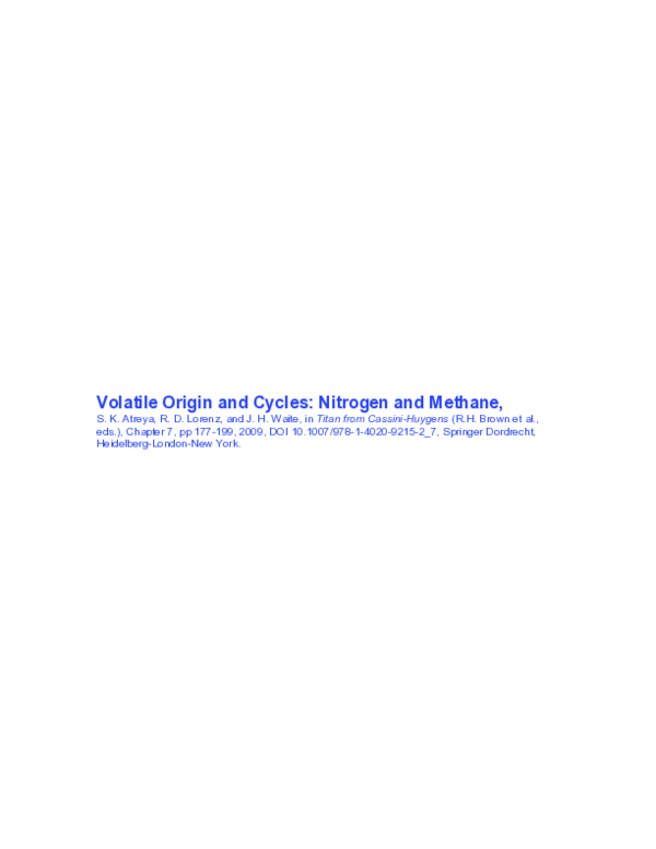(PDF) Volatile Origin and Cycles: Nitrogen and Methane | Hunter Waite ...