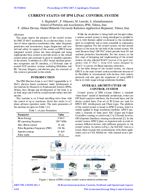 (PDF) Current Status of IPM Linac Control System