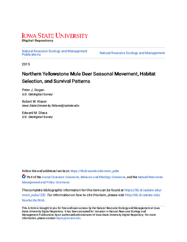 (PDF) Northern Yellowstone Mule Deer Seasonal Movement, Habitat ...