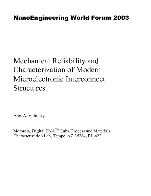 (PDF) Mechanical reliability and characterization of modern microelectronic interconnect structures