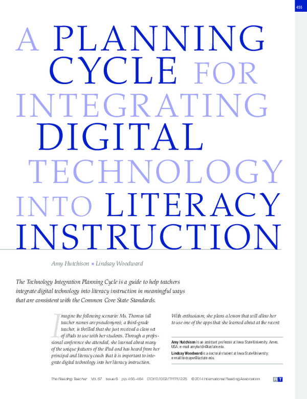 (PDF) A Planning Cycle for Integrating Digital Technology Into Literacy ...