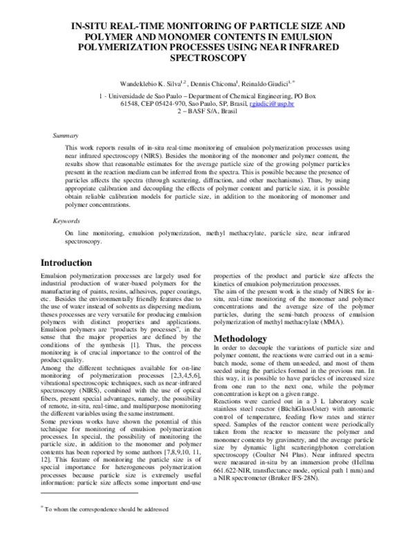 (PDF) In-Situ Real-Time Monitoring of Particle Size and Polymer and Monomer Contents in Emulsion ...