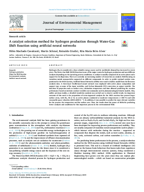 (PDF) A catalyst selection method for hydrogen production through Water-Gas Shift Reaction using ...