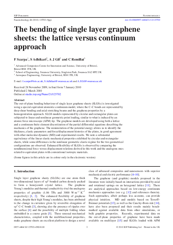 (PDF) The bending of single layer graphene sheets: the lattice versus continuum approach ...