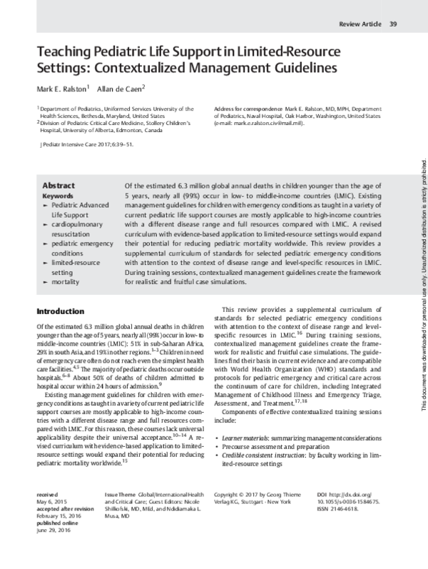(PDF) Teaching Pediatric Life Support in Limited-Resource Settings ...