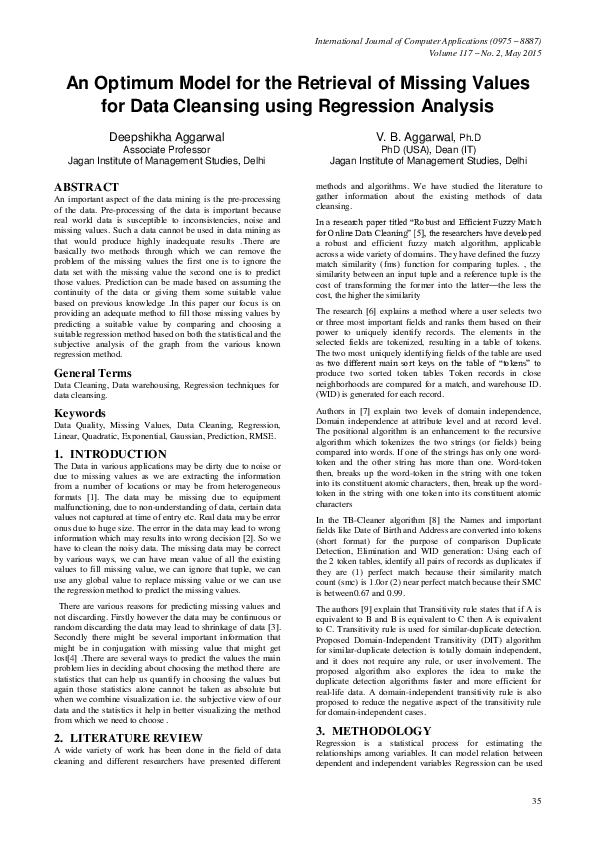 (PDF) An Optimum Model for the Retrieval of Missing Values for Data ...