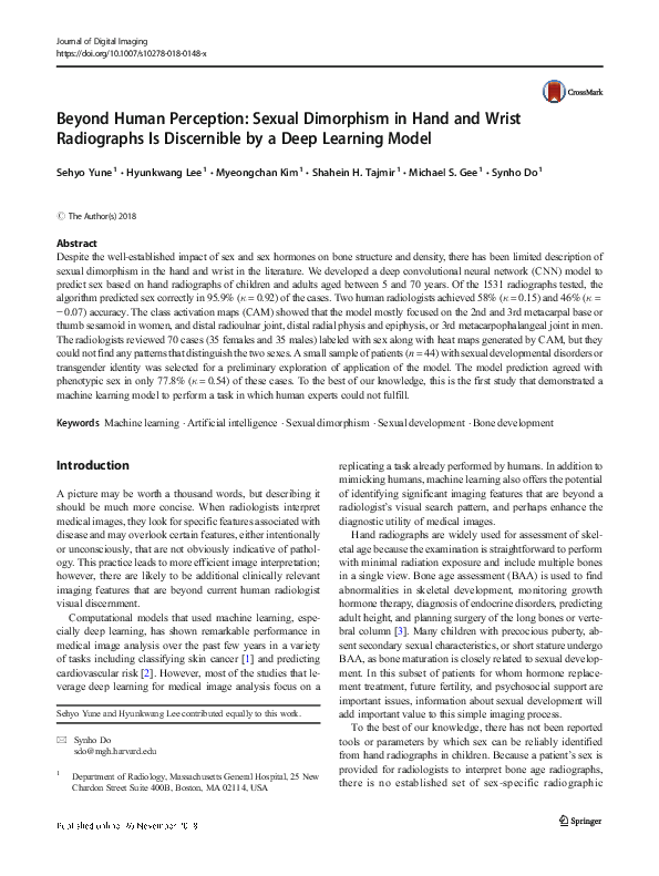 (PDF) Beyond Human Perception: Sexual Dimorphism in Hand and Wrist ...