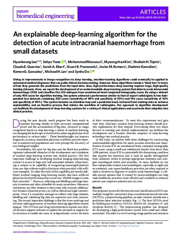 (PDF) An explainable deep-learning algorithm for the detection of acute intracranial haemorrhage ...