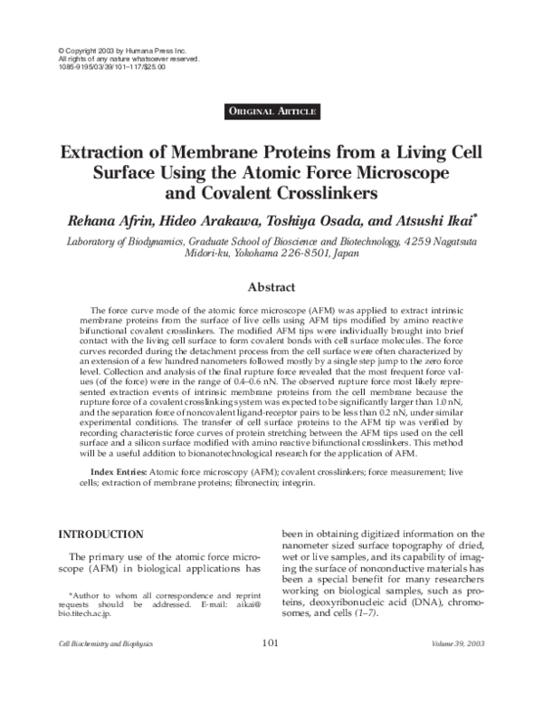 (PDF) Extraction of Membrane Proteins from a Living Cell Surface Using ...