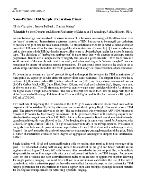 (PDF) Nano-Particle TEM Sample Preparation Primer