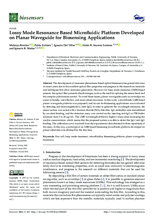 (PDF) Lossy Mode Resonance Based Microfluidic Platform Developed on Planar Waveguide for ...