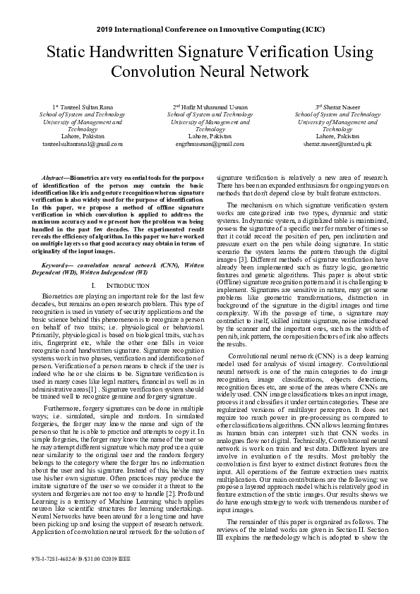 (PDF) Static Handwritten Signature Verification Using Convolution Neural Network