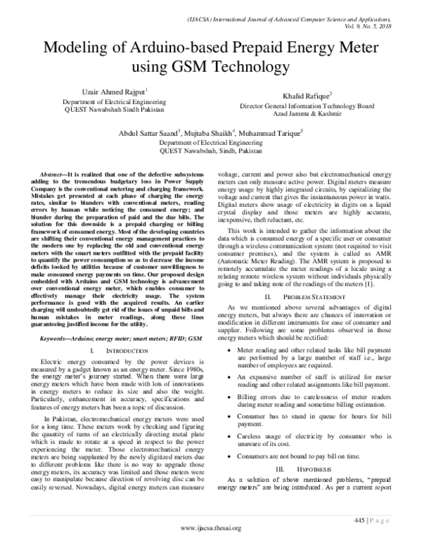 Pdf Modeling Of Arduino Based Prepaid Energy Meter Using Gsm Technology