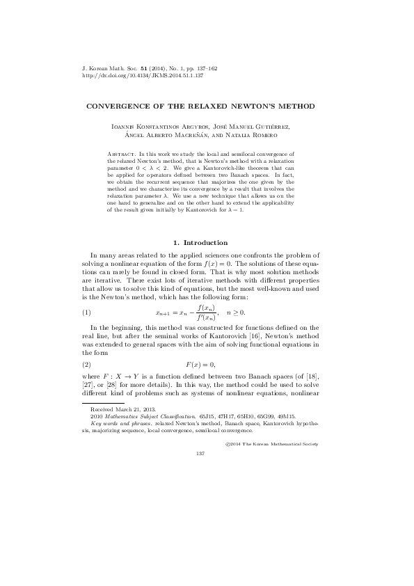 (PDF) Convergence of the relaxed Newton's method