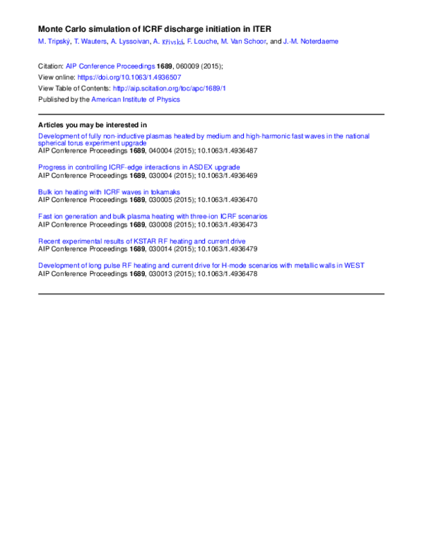 (PDF) Monte Carlo simulation of ICRF discharge initiation in ITER