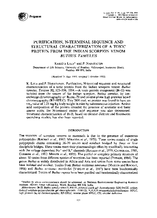 (PDF) Purification, N-terminal sequence and structural characterization ...
