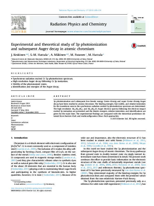 (PDF) Experimental and theoretical study of 3p photoionization and ...