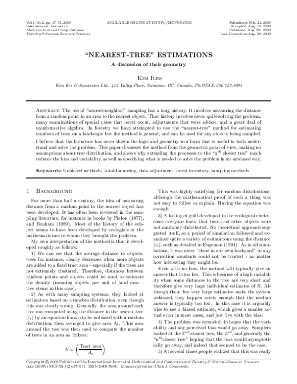 (PDF) NEAREST-TREE" ESTIMATIONS A discussion of their geometry