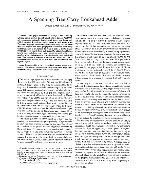 (PDF) A spanning tree carry lookahead adder