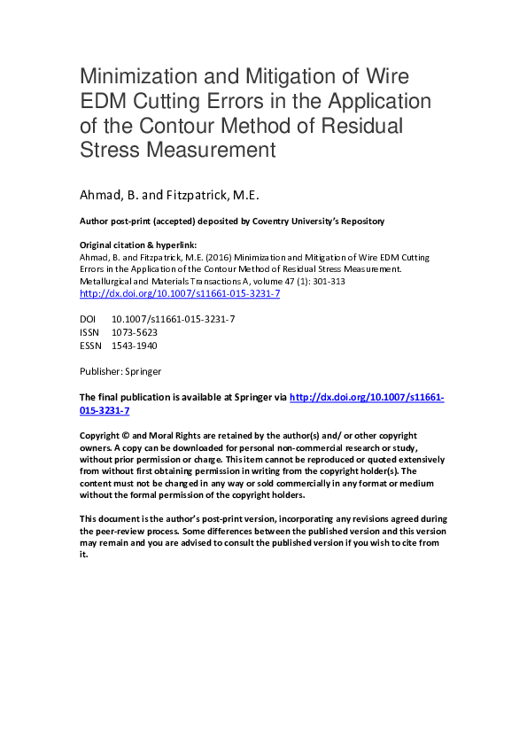 Pdf Minimization And Mitigation Of Wire Edm Cutting Errors In The