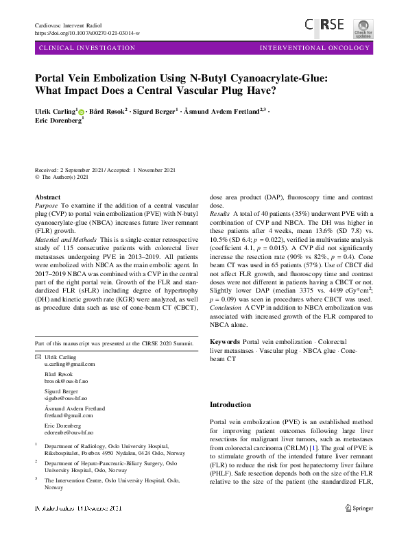 (PDF) CVP Impact in NBCA Portal Vein Embolization