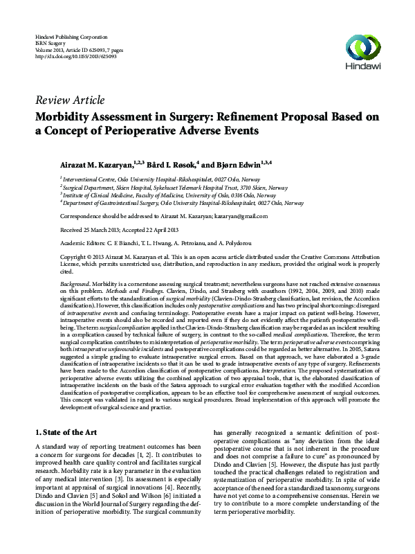 (PDF) Morbidity assessment in surgery: refinement proposal based on a ...