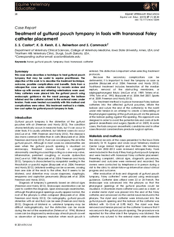 (PDF) Treatment of guttural pouch tympany in foals with transnasal ...