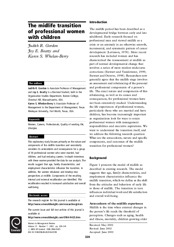 (PDF) The midlife transition of professional women with children ...