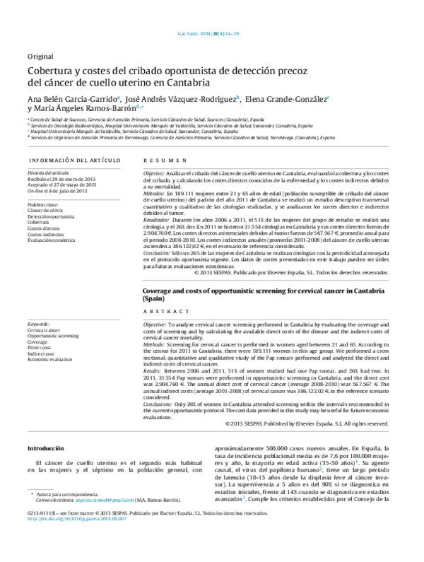(PDF) Cobertura y costes del cribado oportunista de detección precoz ...