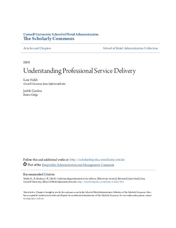 (PDF) Understanding professional service delivery | Judith Gordon ...