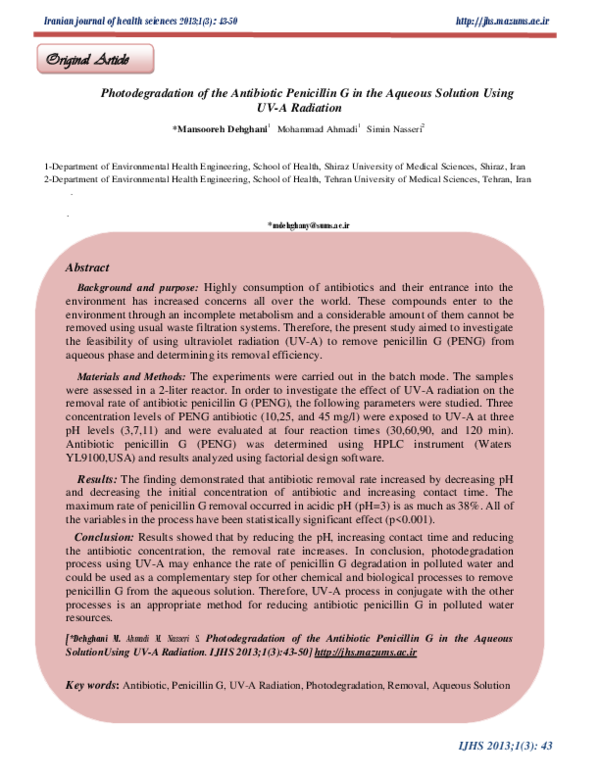 (PDF) Photodegradation of the Antibiotic Penicillin G in the Aqueous ...