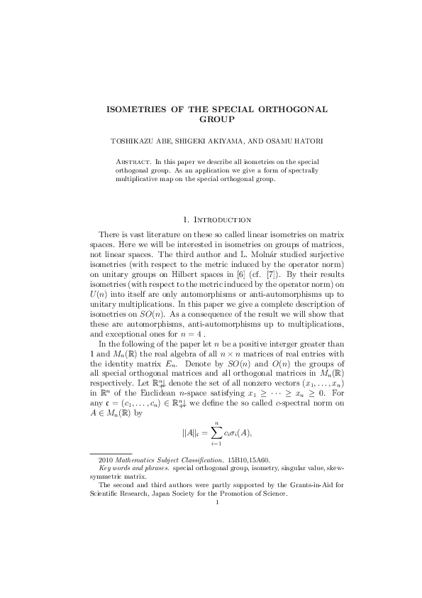 (PDF) Isometries of the special orthogonal group