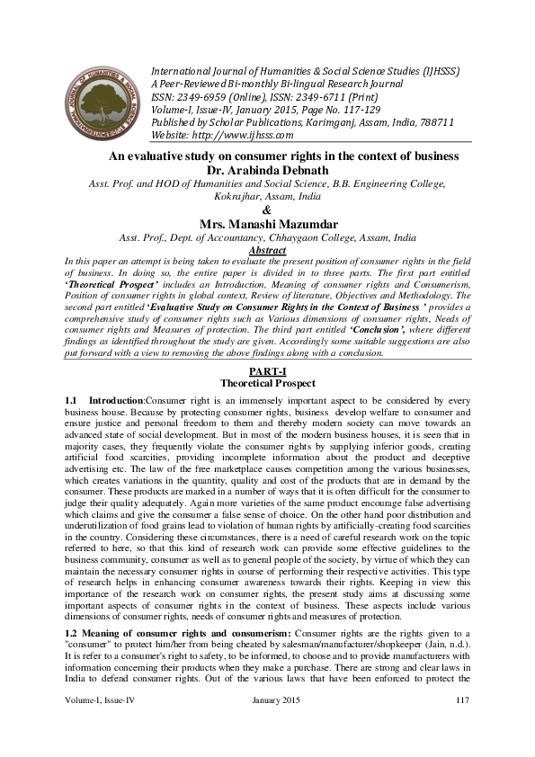 (PDF) An evaluative study on consumer rights in the context of business
