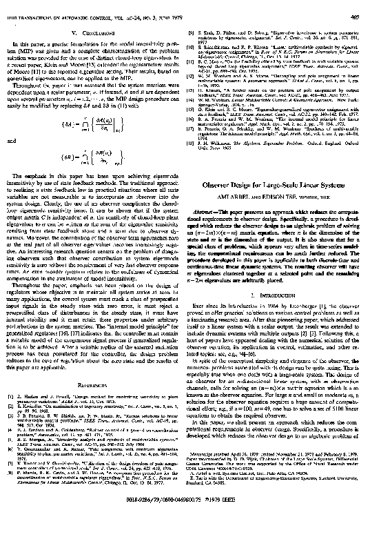 Pdf Observer Design For Large Scale Linear Systems 4648
