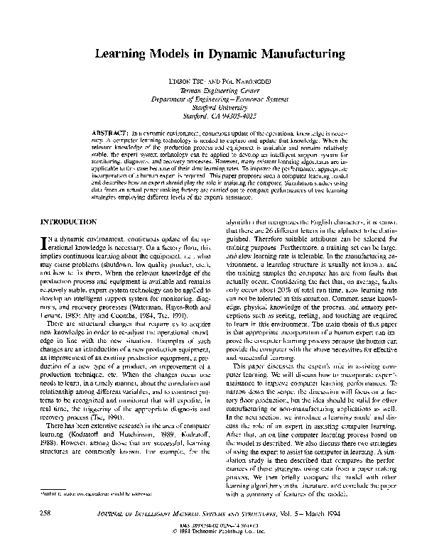 (PDF) Learning Models in Dynamic Manufacturing