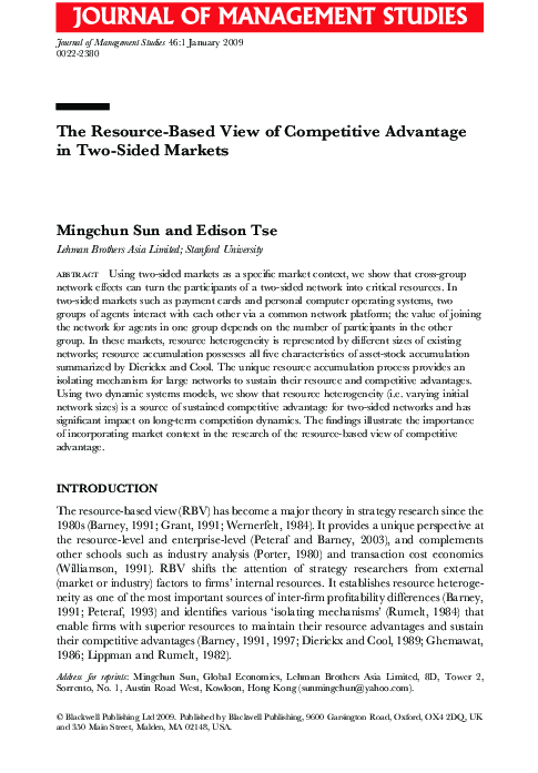 (PDF) The Resource-Based View of Competitive Advantage in Two-Sided Markets