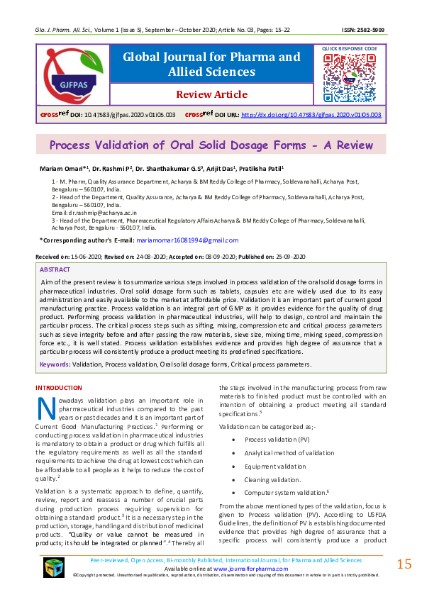 (PDF) Process Validation of Oral Solid Dosage Forms - A Review