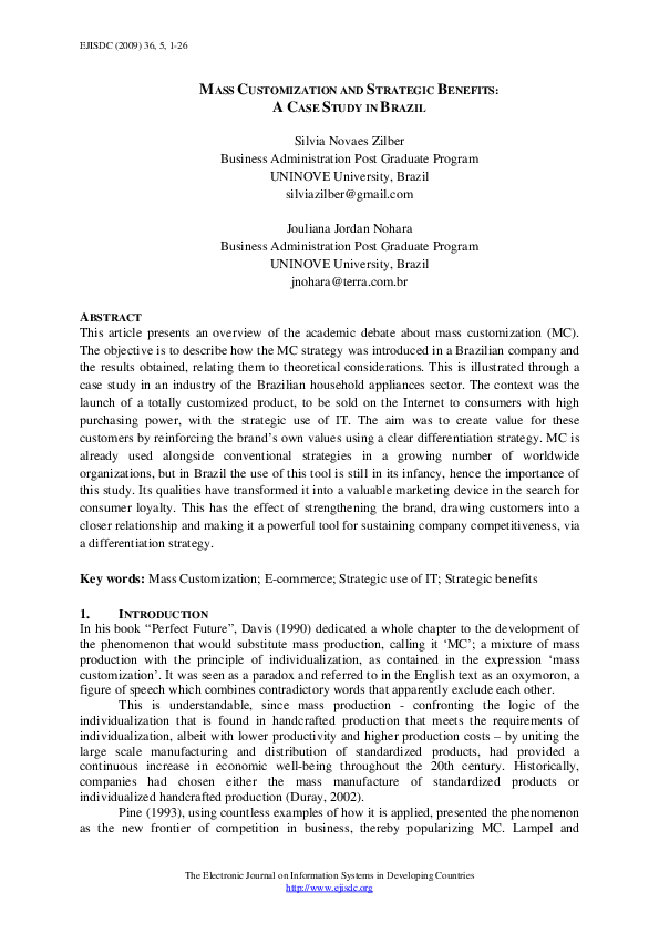(PDF) Mass customization and strategic benefits: a case study in Brazil
