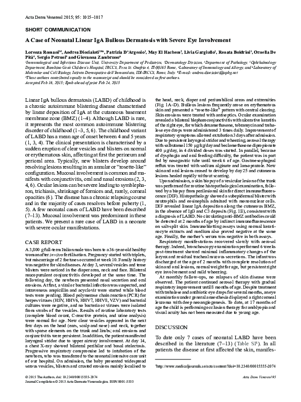 (PDF) A Case of Neonatal Linear IgA Bullous Dermatosis with Severe Eye ...
