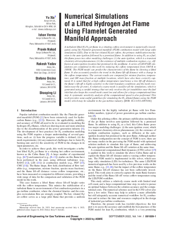 (PDF) Numerical Simulations of a Lifted Hydrogen Jet Flame Using Flamelet Generated Manifold ...