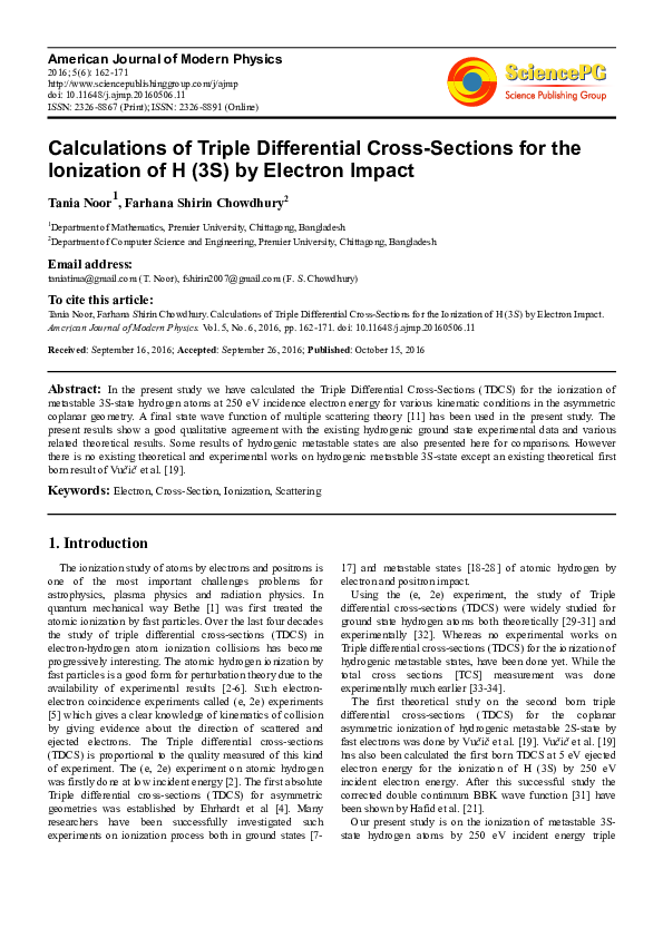 (PDF) Calculations of Triple Differential Cross-Sections for the ...